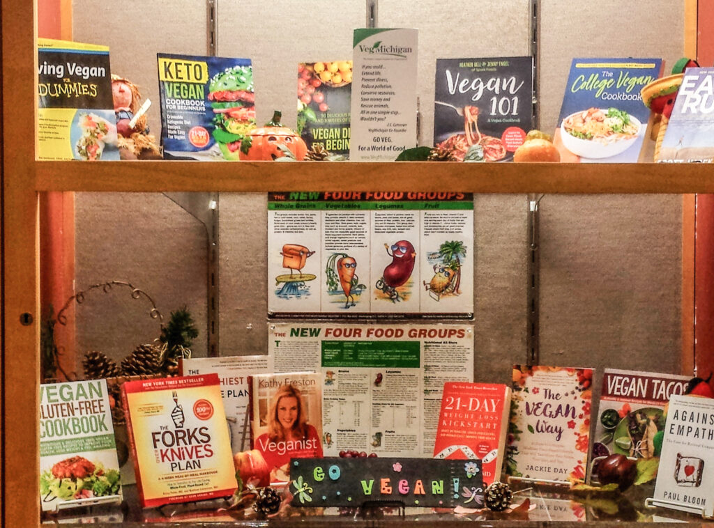 PLANT-BASED 101 BOOK DISPLAY AT THE CAROLINE KENNEDY LIBRARY - VegMichigan